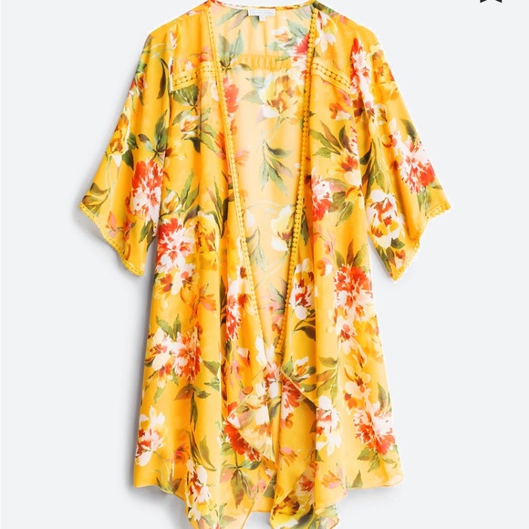 emory park | Tops | Emory Park Landy Crochet Trim Woven Kimono Medium Yellow Tropical Stitch Fix ...